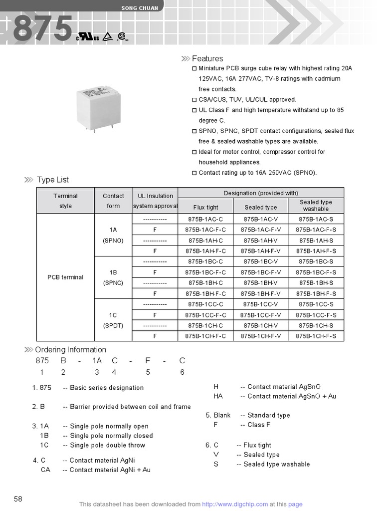 875B Relay Datasheet Overview | PDF | Switch | Electronics