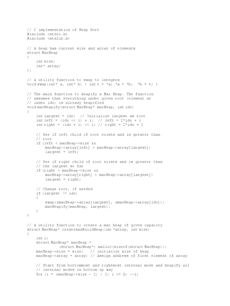 C Implementation of Heap Sort | PDF | Applied Mathematics | Algorithms And Data Structures