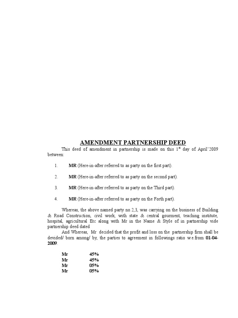 Amendment Deed | Partnership | Common Law | Free 30-day Trial | Scribd