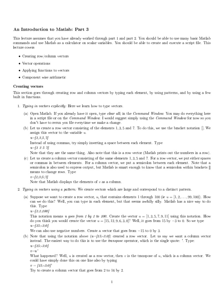 An Introduction To Matlab: Part 3 | Download Free PDF | Norm ...
