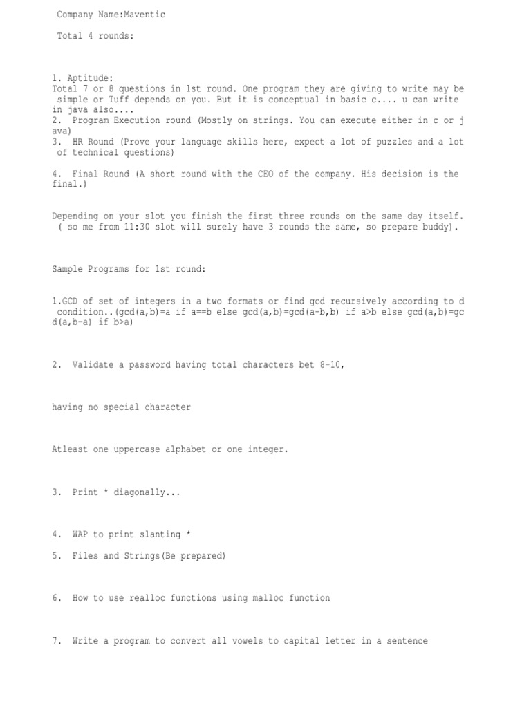 Maventic Placement Paper | PDF | Pointer (Computer Programming) | Array Data Structure