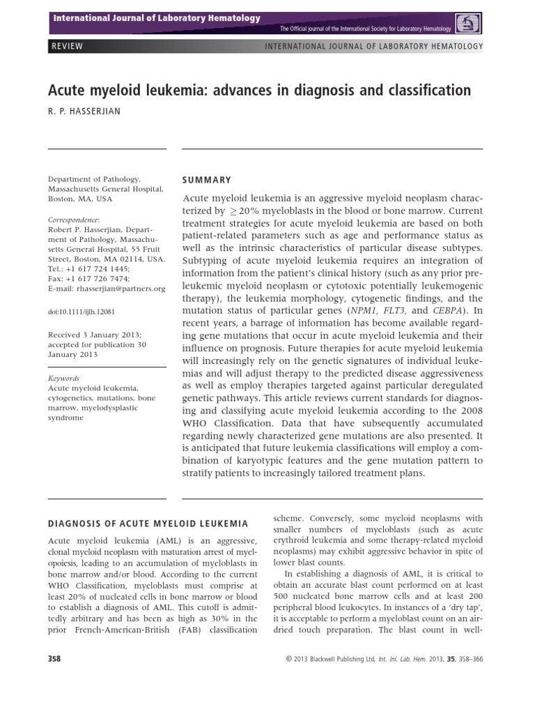 Acute myeloid leukemia: advances in diagnosis and classiﬁcation | Cell ...