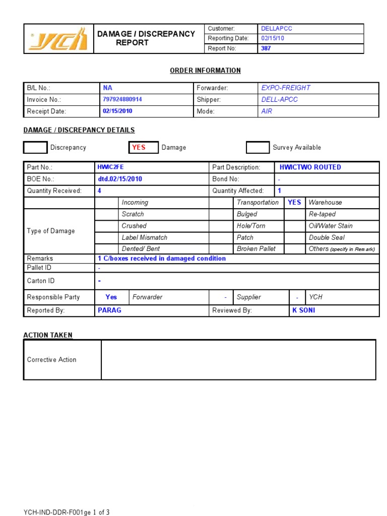 Damage / Discrepancy Report | PDF | Business