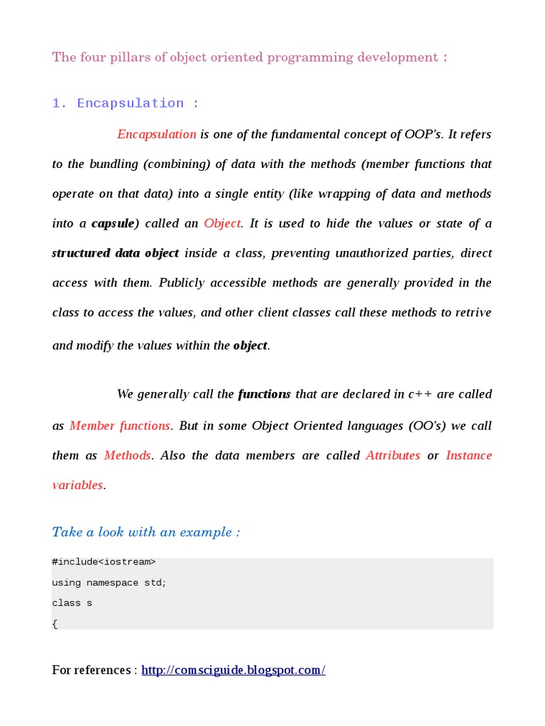 4 Pillars Of Oops Concept Pdf Method Computer Programming Inheritance Object Oriented