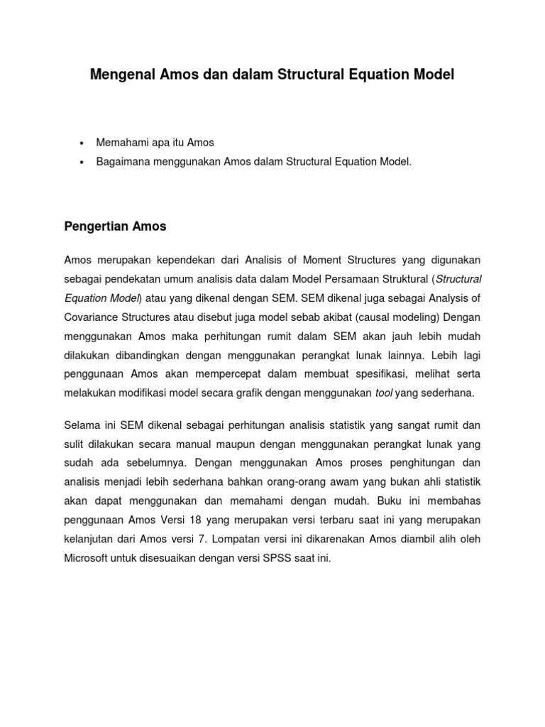 Mengenal Amos Dan Dalam Structural Equation Model | PDF
