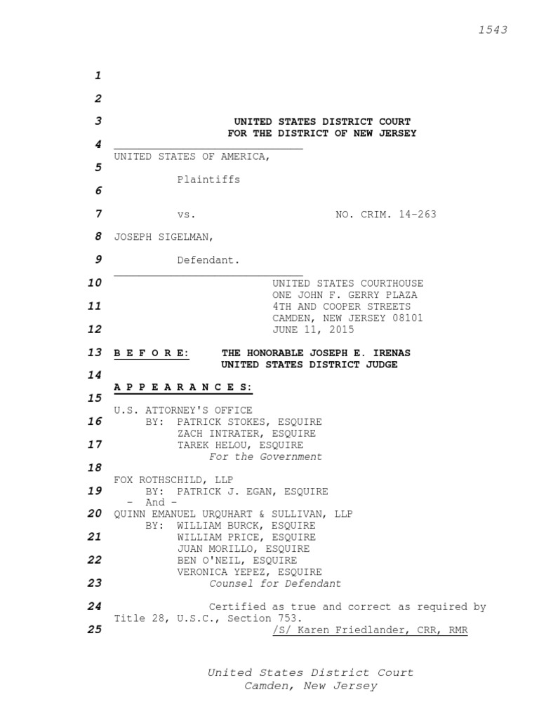 US V Sigelman Trial Transcript | PDF | Witness Impeachment | Cross ...