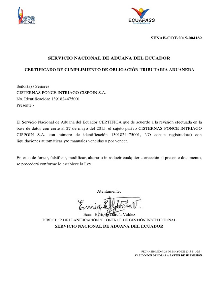 Certificado de Sena Ejemplo | PDF