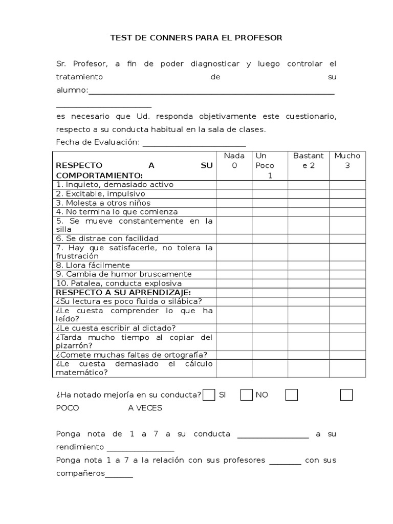 Test de Conners para El Profesor | PDF
