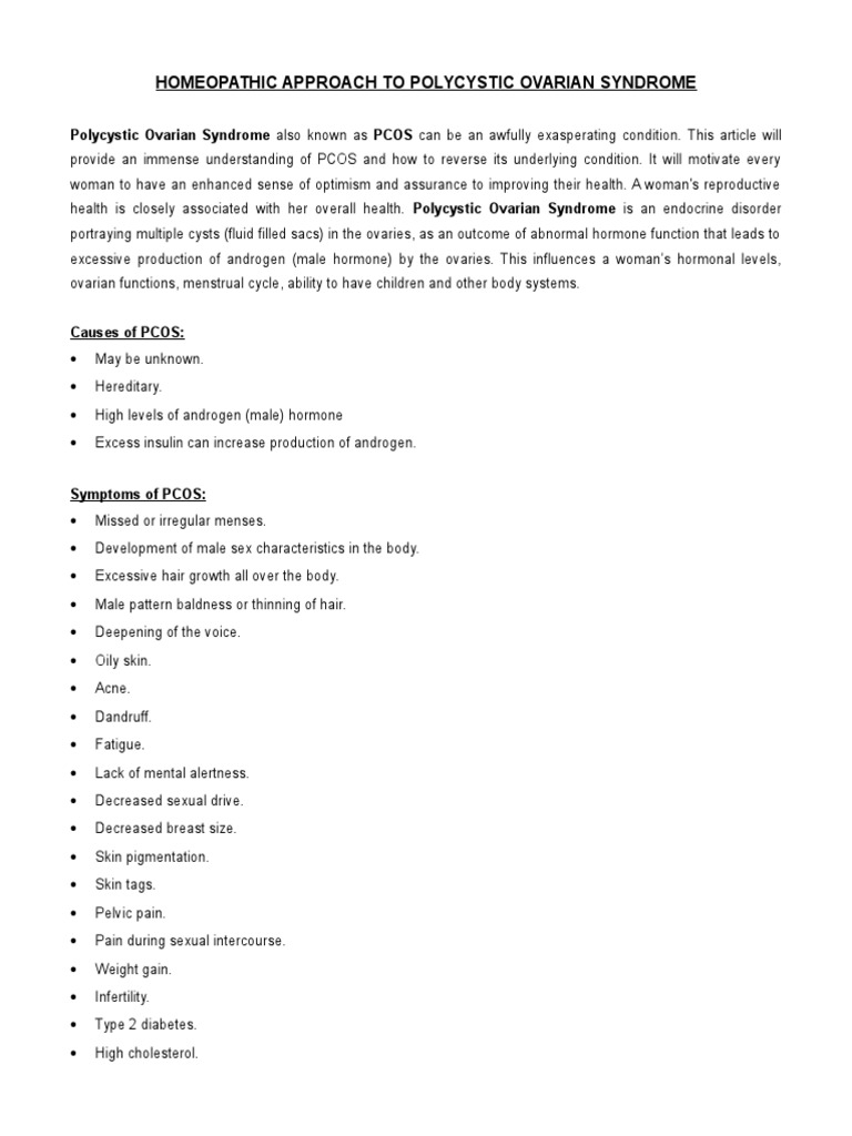 Polycystic Ovarian Syndrome and Homeopathy | PDF