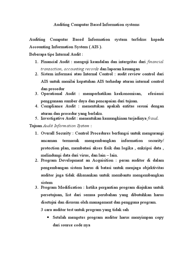 Auditing Computer Based Information Systems | PDF