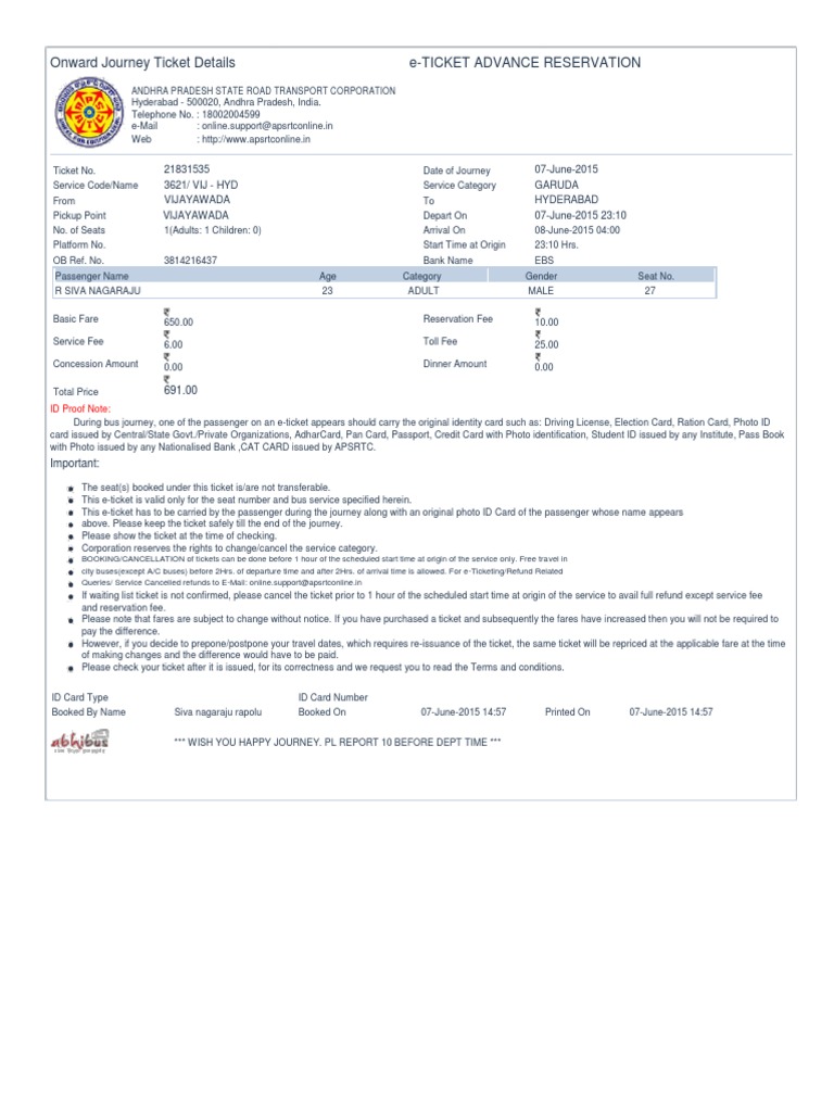 Bus Ticket PDF | Identity Document | Ticket (Admission)