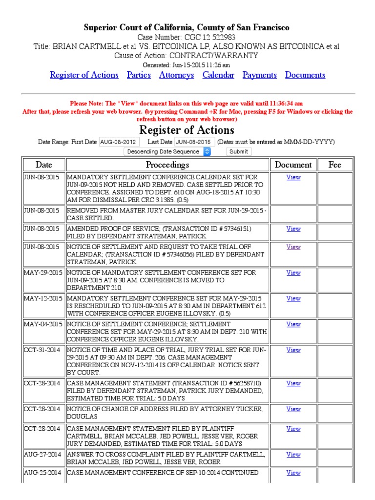 CGC 12 522983 Docket Sheet | PDF | Litigation | Judge