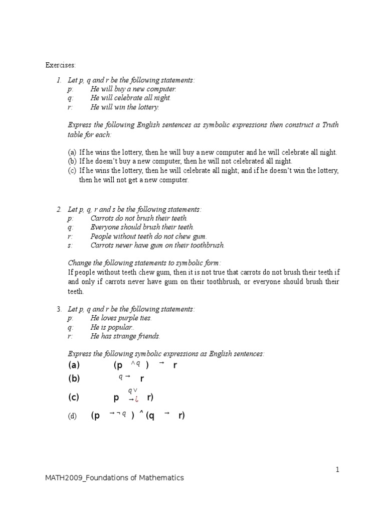 Exercises On Truth Tables | PDF