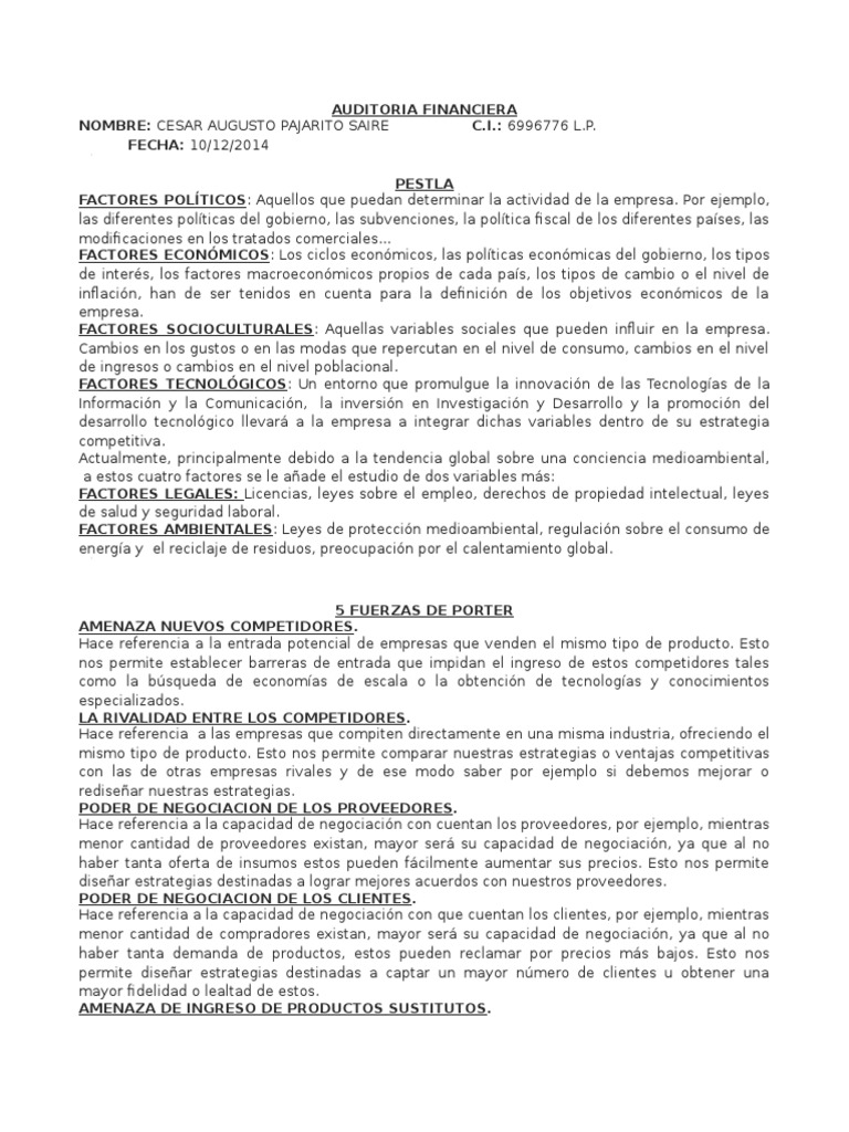 Pestla y 5 Fuerzas de Porter | PDF | Consumo (economía) | Oferta (economía)