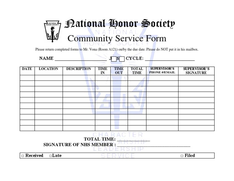NHS Community Service Hours Form | PDF | Finance & Money Management