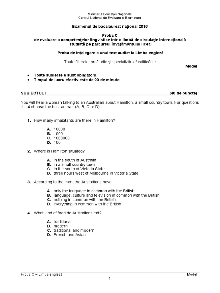 C Engleza Audio Text 2015 Subiect Model | PDF | Tent | Survivalism