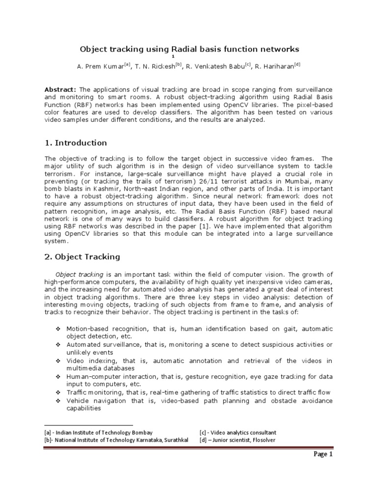 Object Tracking Using Radial Basis Function Networks | PDF | Shape | Areas Of Computer Science