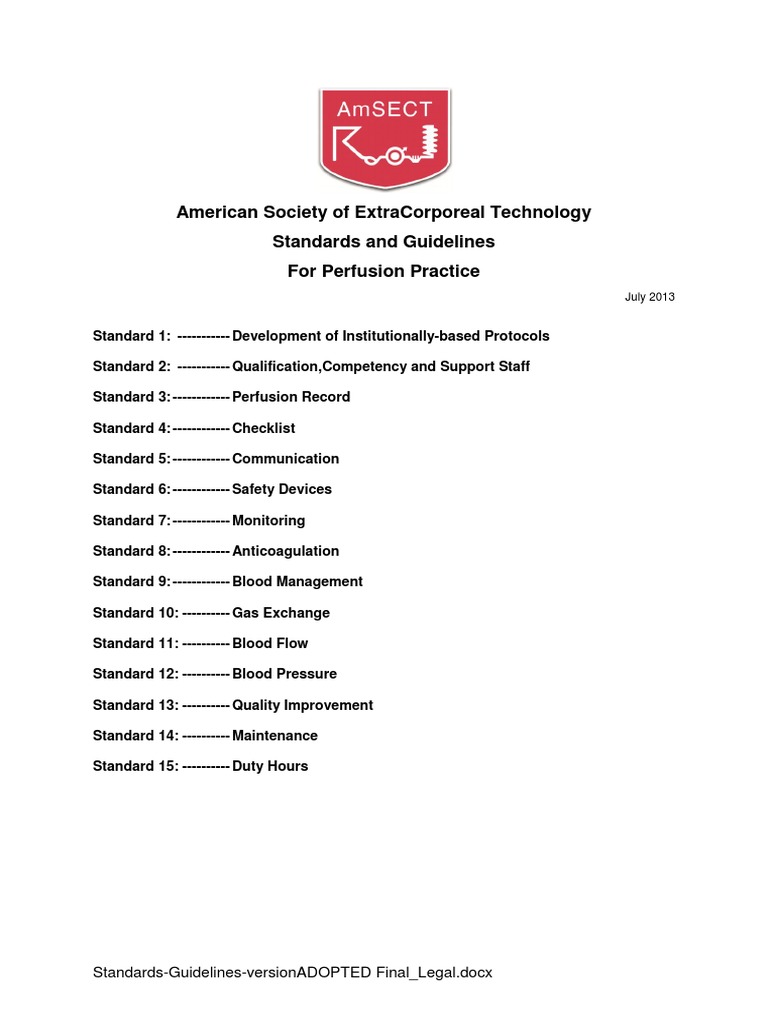 American Society of Extracorporeal Technology Standard Guidelines For ...