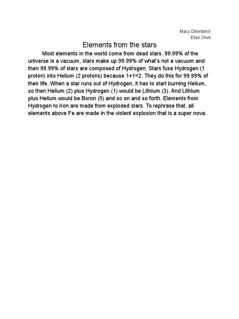 Elements Originating from Stars | PDF