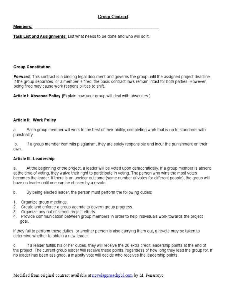 Group Project Contract Template | PDF | Leadership | Virtue