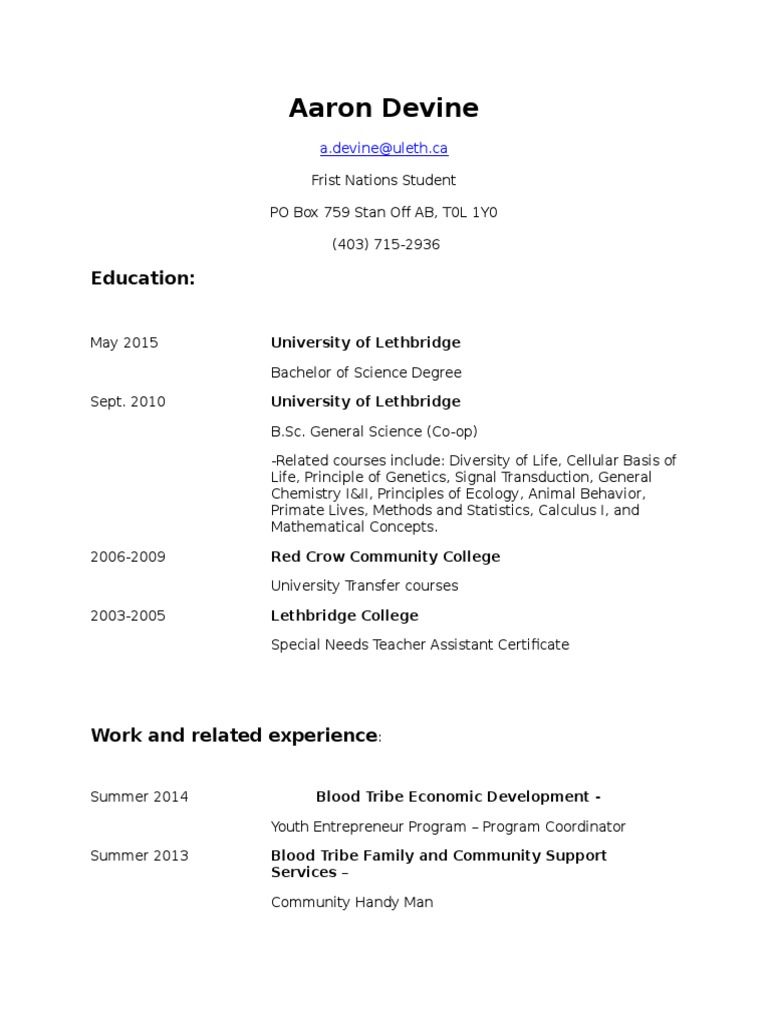 Aaron Devine Resume 3a | PDF | Secondary School | Bachelor Of Science