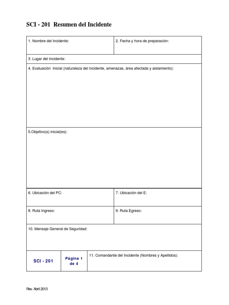 Formulario SCI-201: Resumen de Incidente | PDF | Derecho | Ciencia y ...