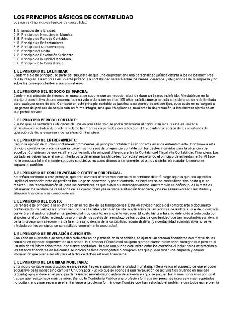 Los Principios Básicos de Contabilidad | PDF | Principios contables ...