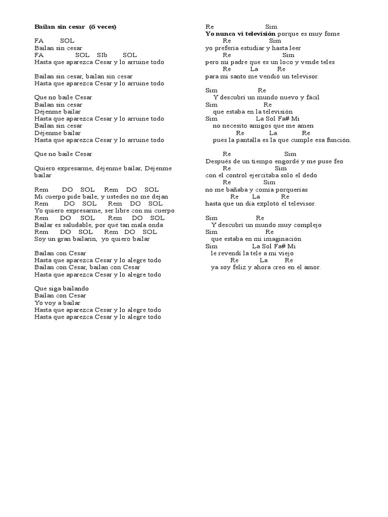Letra y acordes de "Bailan sin cesar" | PDF | Ocio | Entretenimiento ...