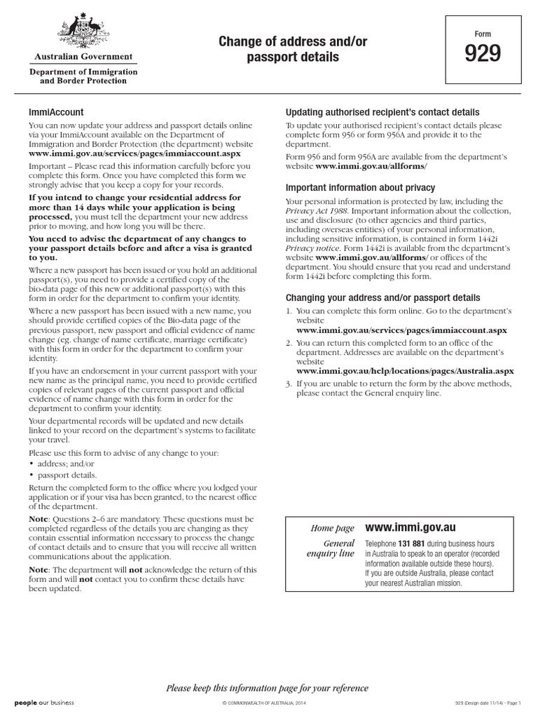 Form 929 | Passport | Travel Visa