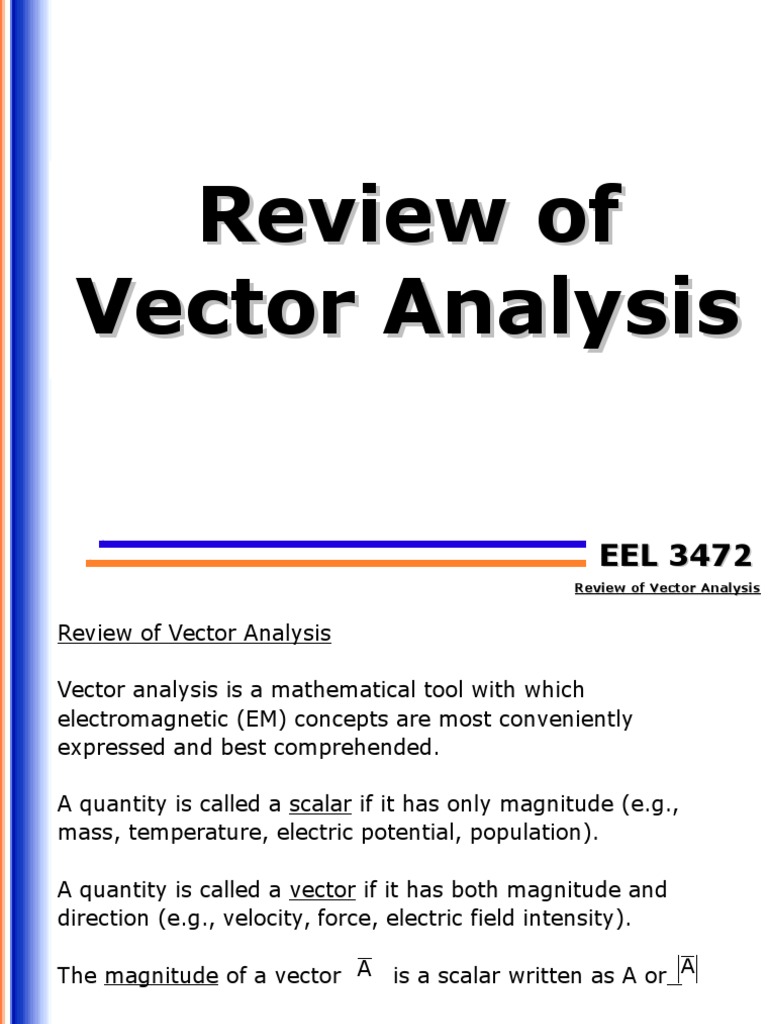 Review Of Vector Analysis Pdf Coordinate System Euclidean Vector