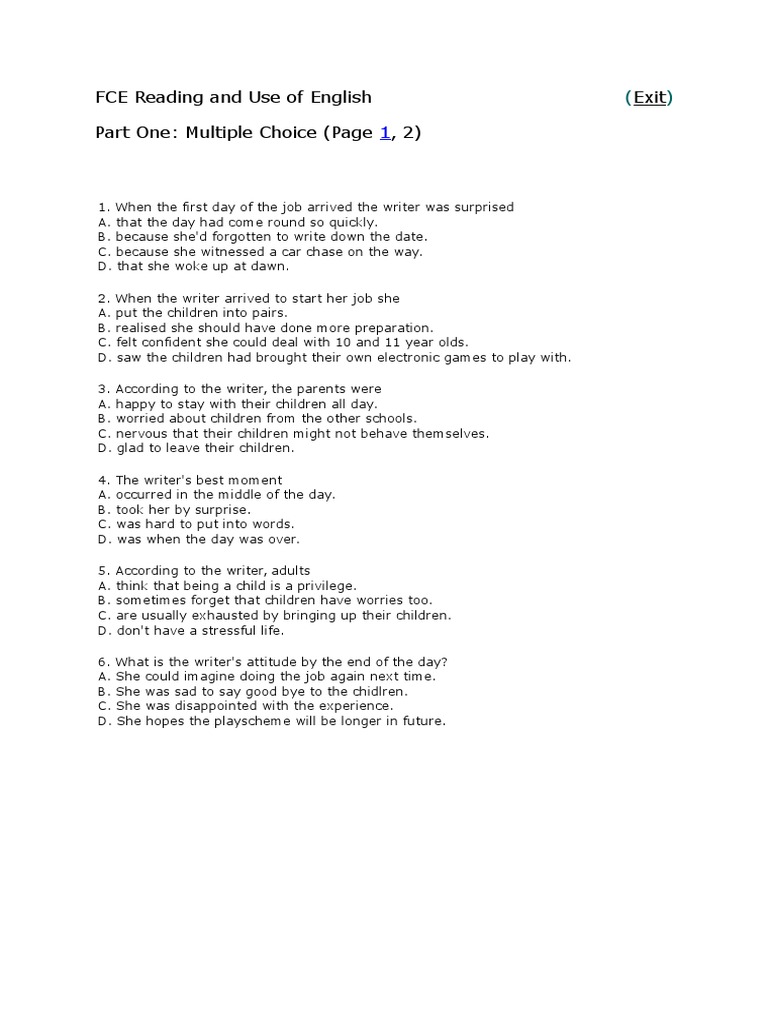 FCE Reading and Use of English Test 1 | PDF