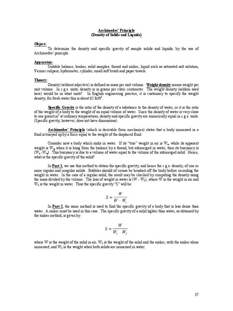 Archimedes Principle | PDF | Density | Buoyancy