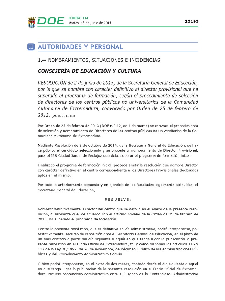 Nombramiento Director 2013 | Descargar gratis PDF | Gobierno | Política ...