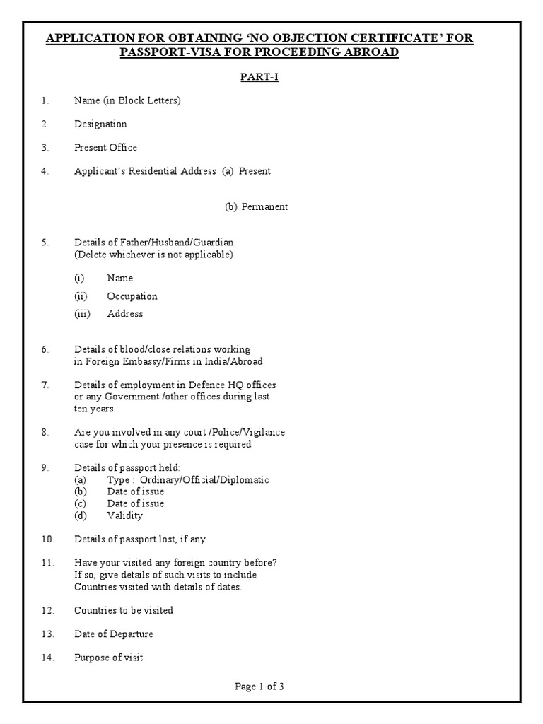 No Objection Letter Format | Passport | Government And Personhood