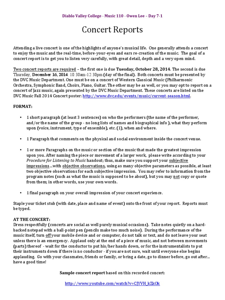 Concert Reports: (Day of The Final) - Both Concerts Must Be Presented ...