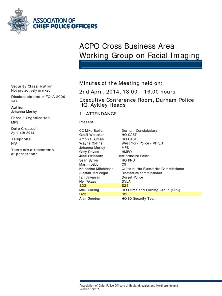 ACPO Facial Recognition | PDF | Biometrics | Federal Bureau Of ...