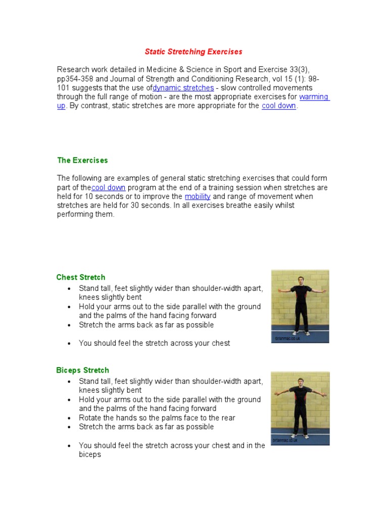 Static Stretching Exercises Guide | PDF | Anatomical Terms Of Motion | Arm