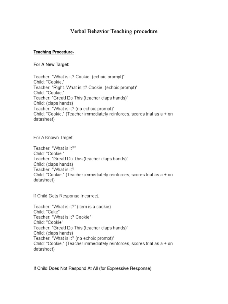 Verbal Behavior Teaching Method Guide | PDF | Wellness