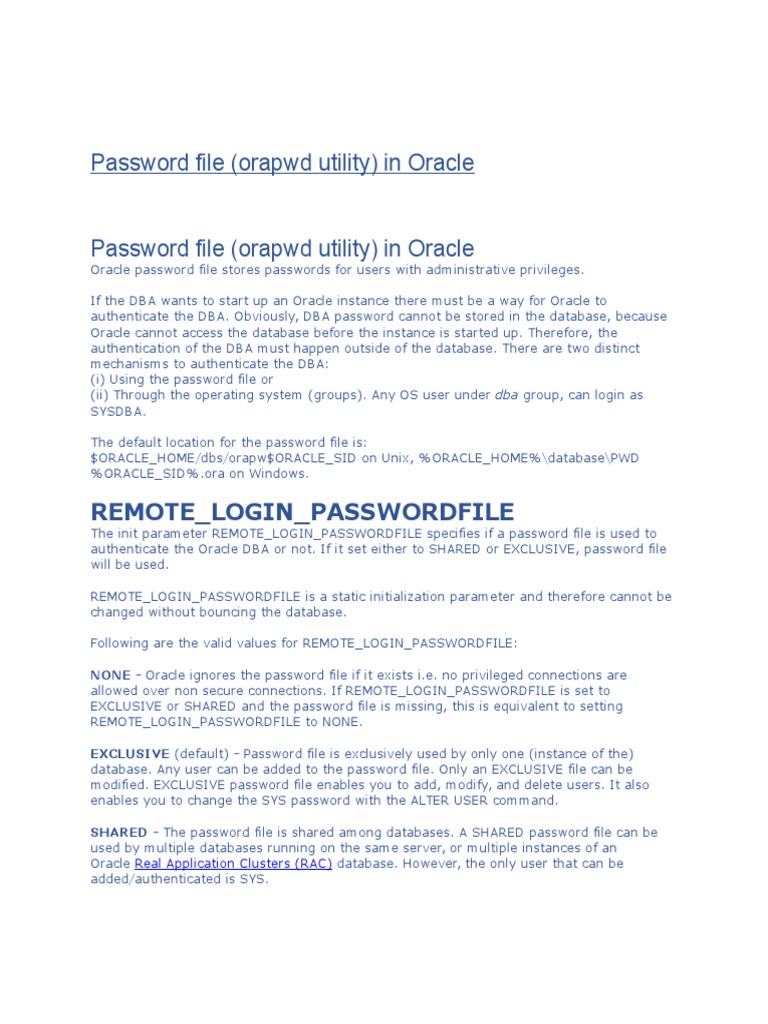 Orapwd Utility Pdf Oracle Database Password 3518
