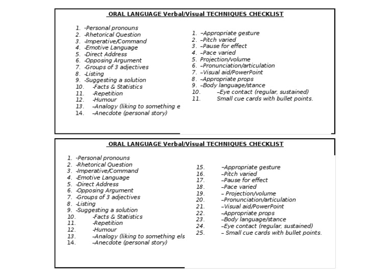 Oral Techniques Checklist | PDF