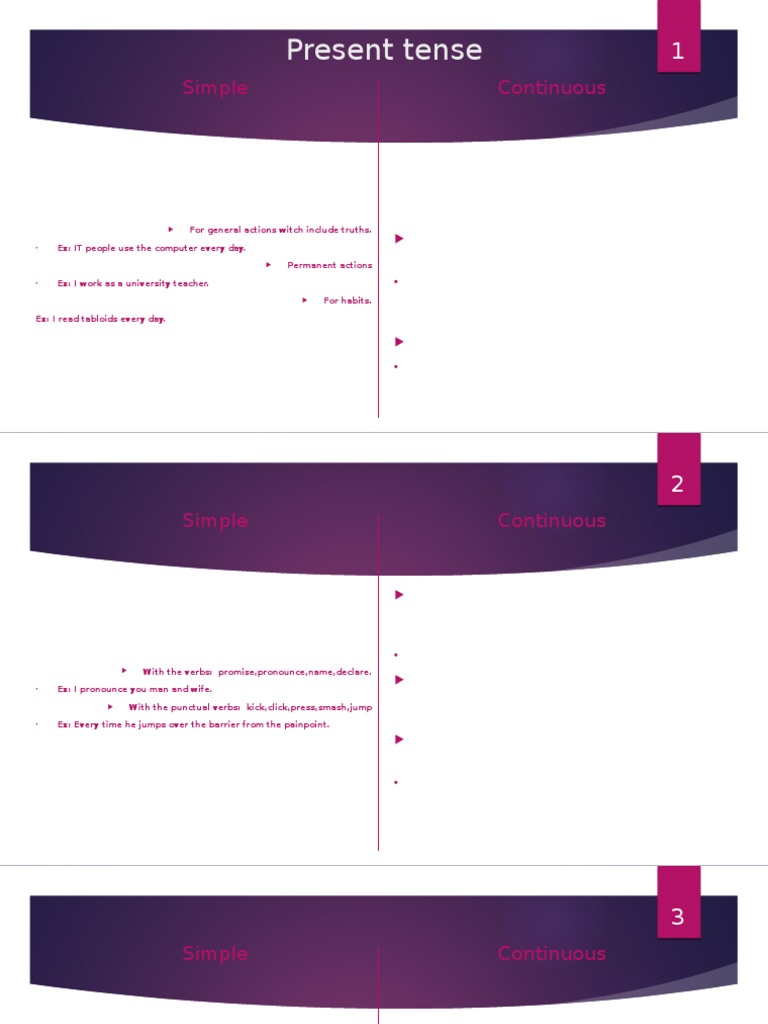 Present Tense: Continuous Simple | PDF | Language Mechanics | Syntax