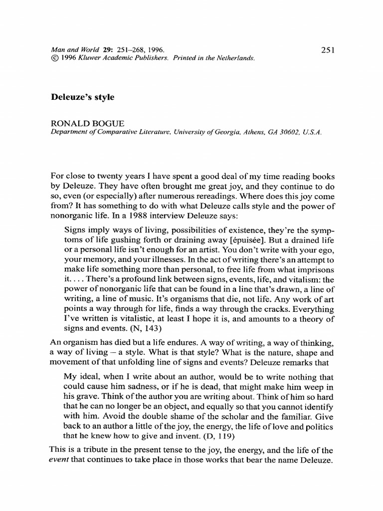 Deleuze's Nonpersonal Writing Style | PDF