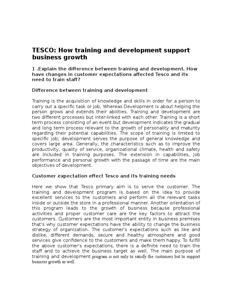 TESCO How Training and Development Support Business Growth Answers ...