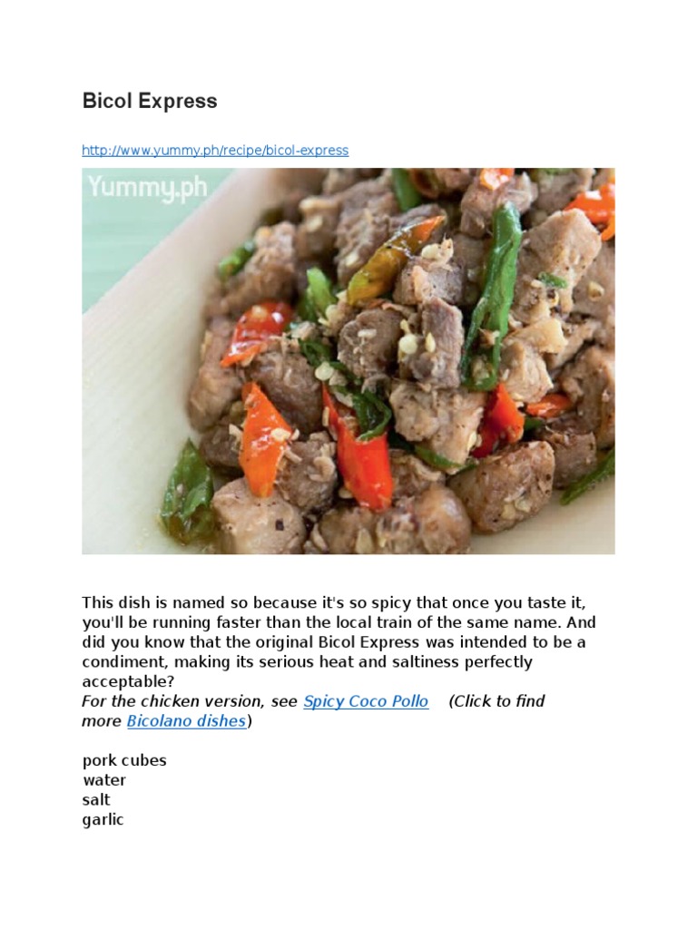 Spicy Bicol Express Recipe Guide | PDF
