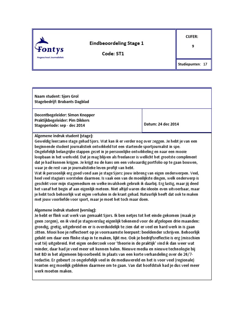 Stagebeoordeling | PDF