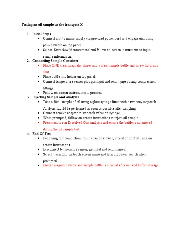 Oil Sample Testing Procedure | PDF