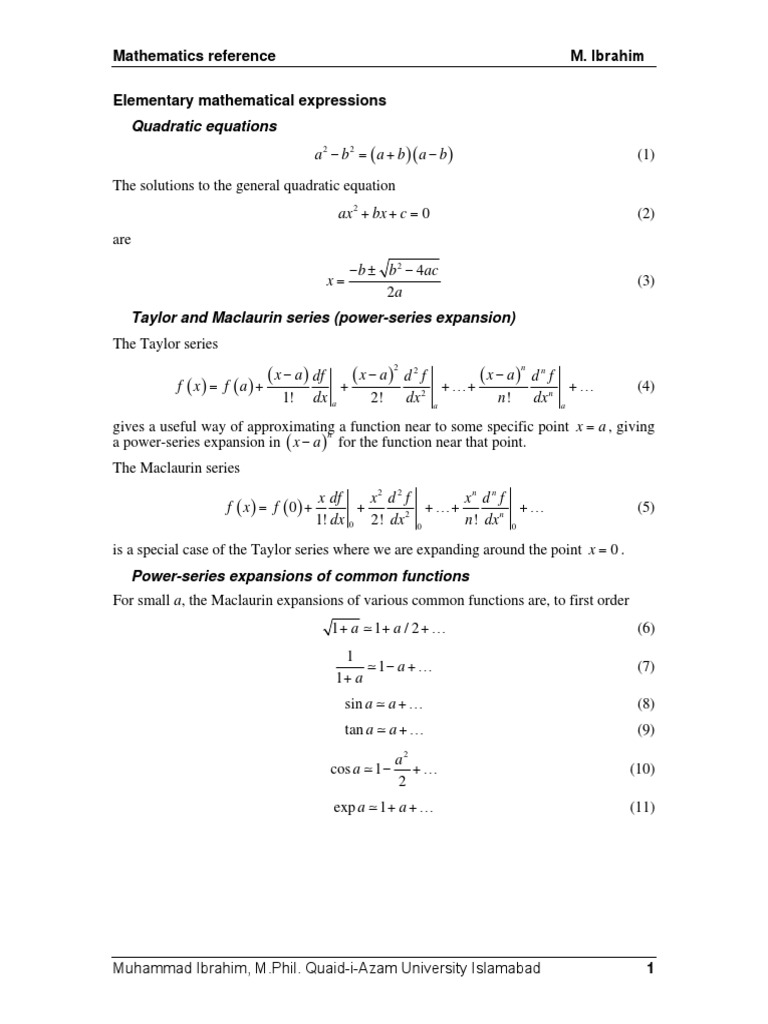 Mathematics Reference | PDF | Trigonometric Functions | Sine
