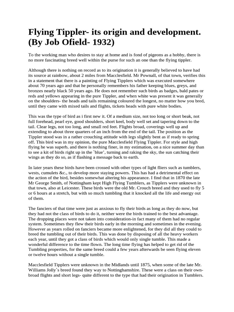 English Flying Tippler-Its Origin and Development by by Job Ofiel (1932 ...