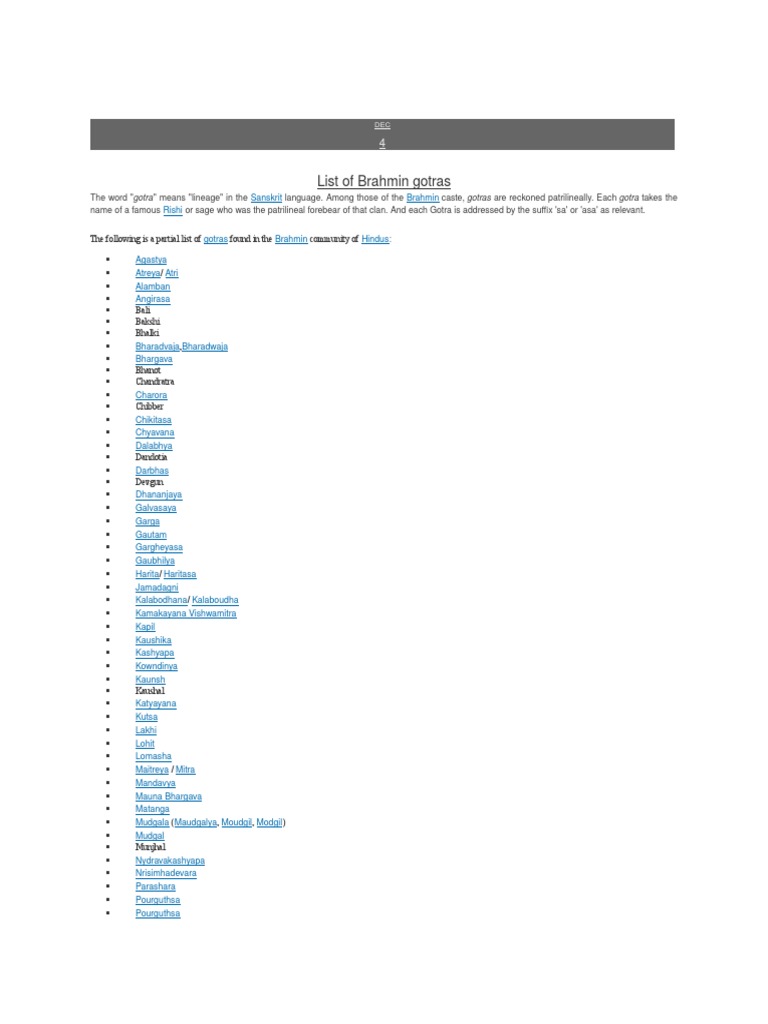 Gotravali | PDF | Hindu Literature | Clans