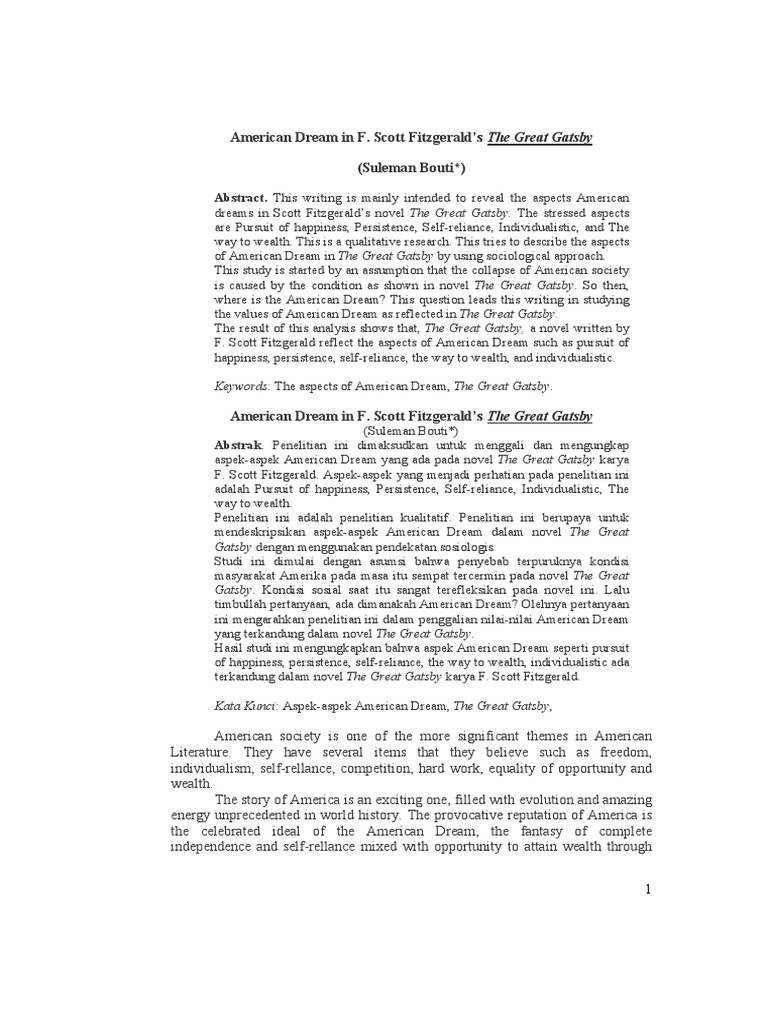American Dream in F Scott Fitzgeralds The Great Gatsby PDF | PDF | The ...